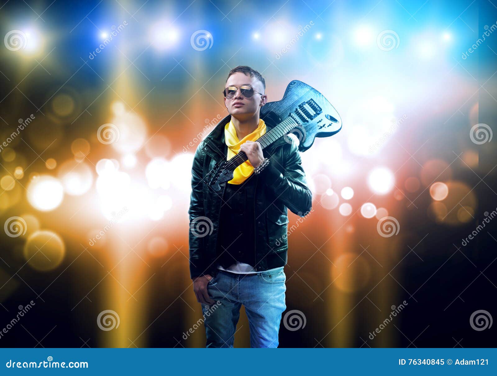 Rock star on stage stock image. Image of spotlight, guitar - 76340845