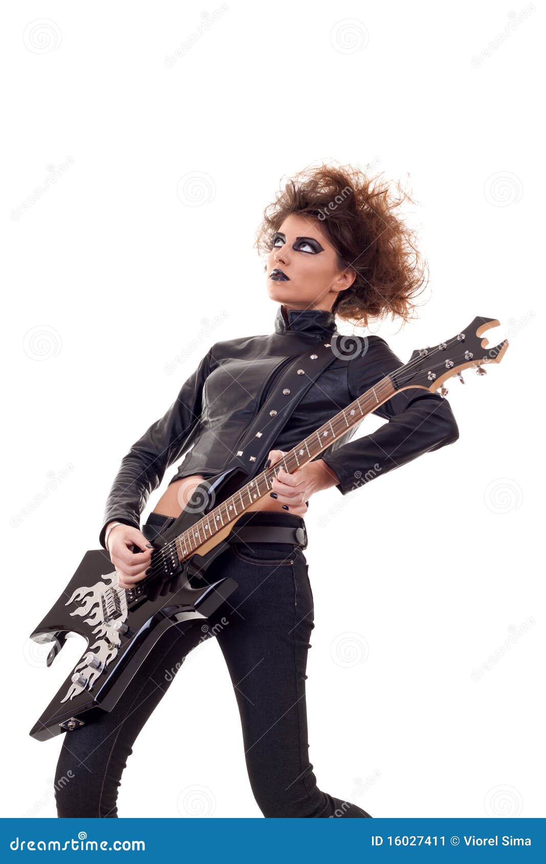 Rock star woman stock image. Image of bass, jacket, electric - 16027411