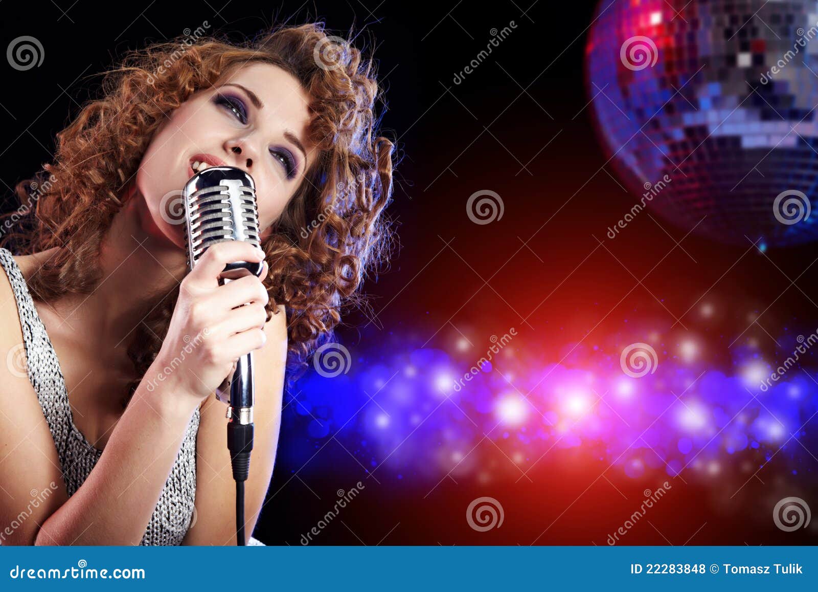 Rock Star. Woman Singing in Retro Mic Stock Photo - Image of brunette ...