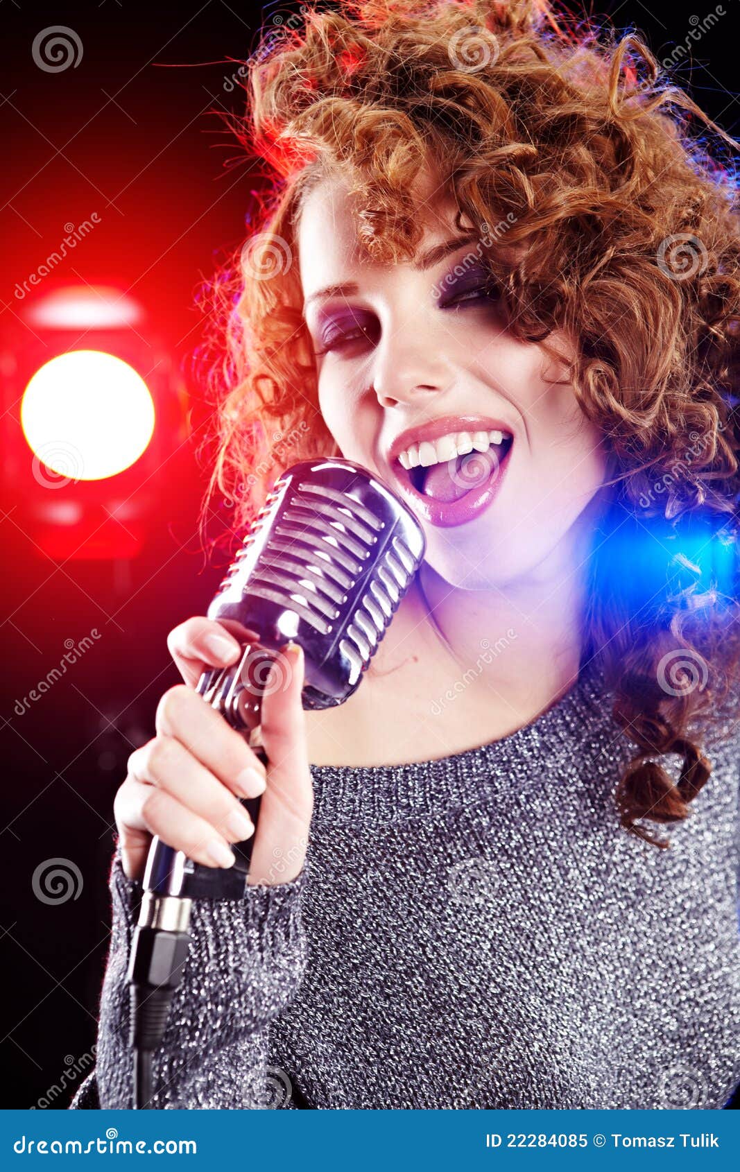 Rock Star. Woman Singing in Retro Mic Stock Image - Image of record ...