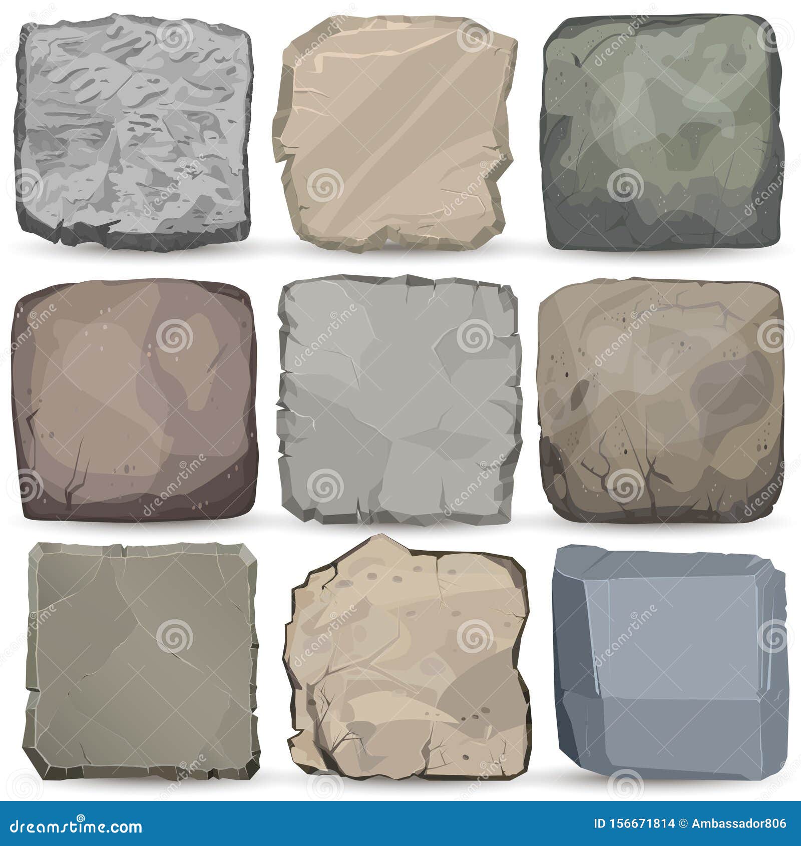 Rock Stone Cartoon Banner Set. Square Stone Panel. Big Boulder Flat ...