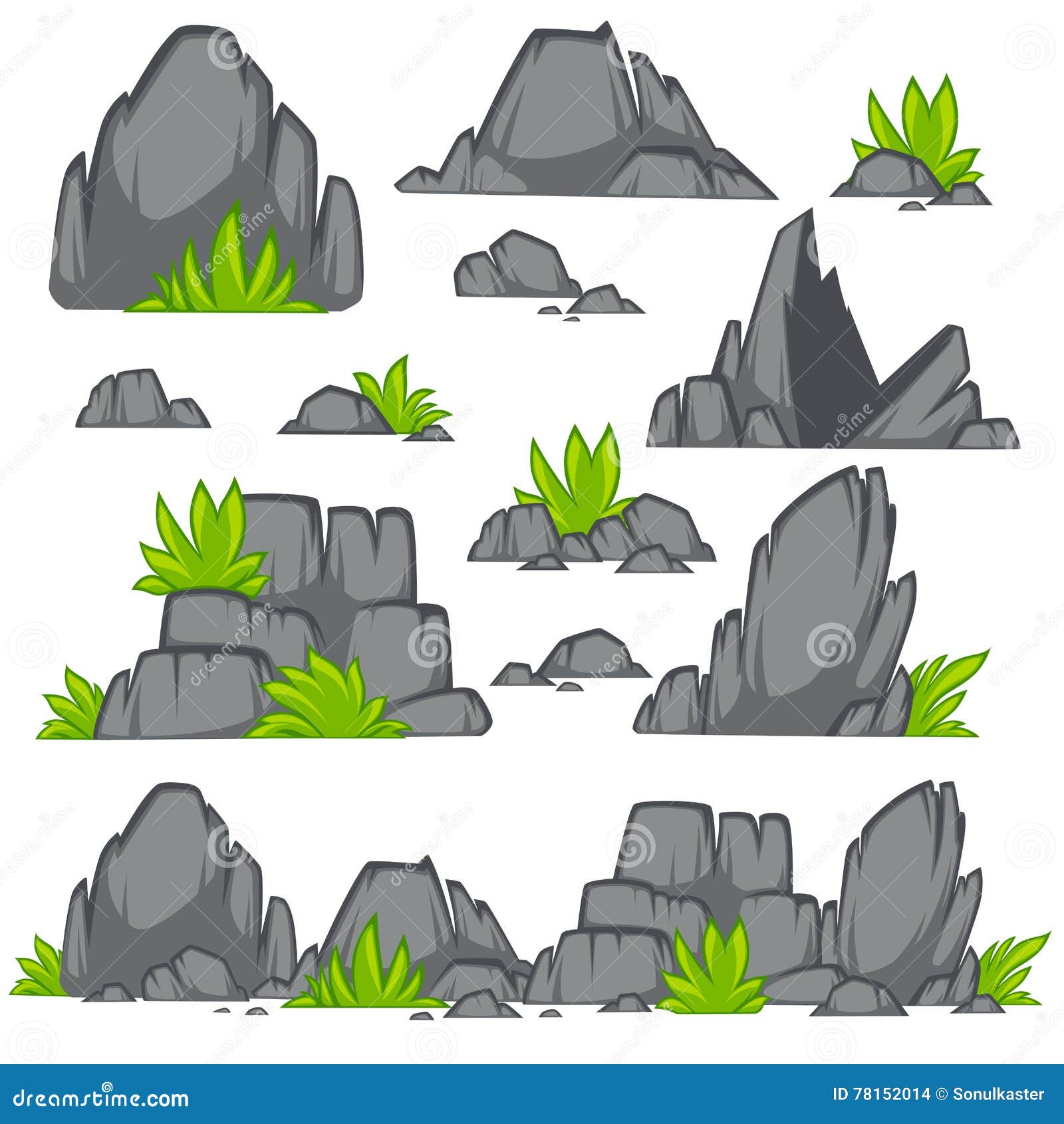 Rock Stone Cartoon Flat Style. Set of Different Boulders. Stock Vector ...