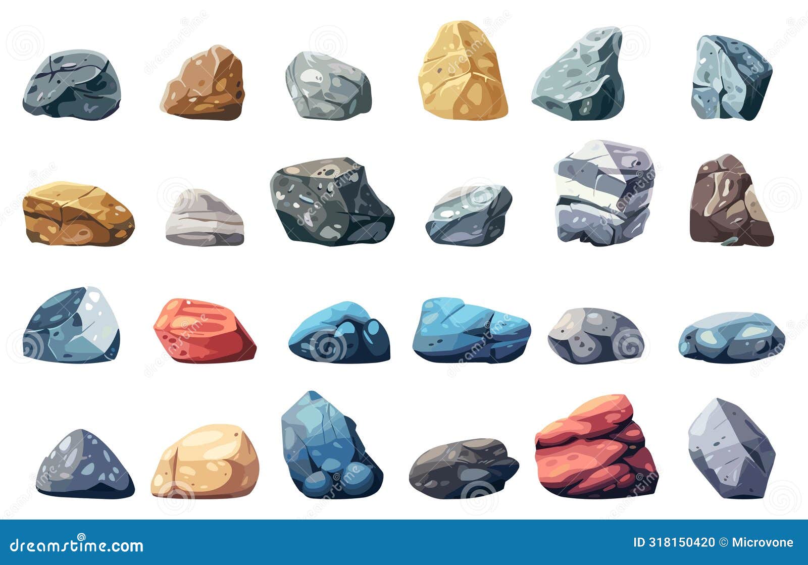 Rock And Stones Set. Different Shape Boulder Collection.cartoon Flat ... Rock And Stones Set. Different Shape Boulder Collection.cartoon Flat ...
