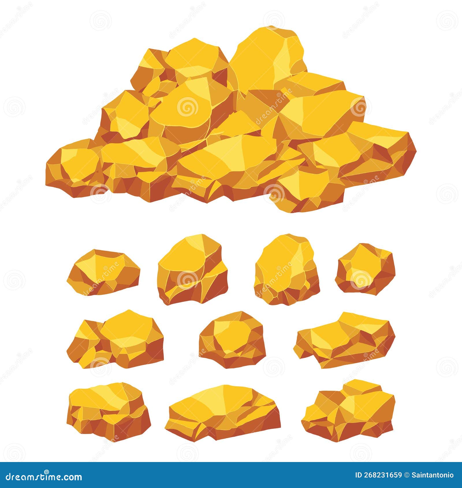 Rock and Stones Set. Different Shape Gold Boulder Collection Stock ...