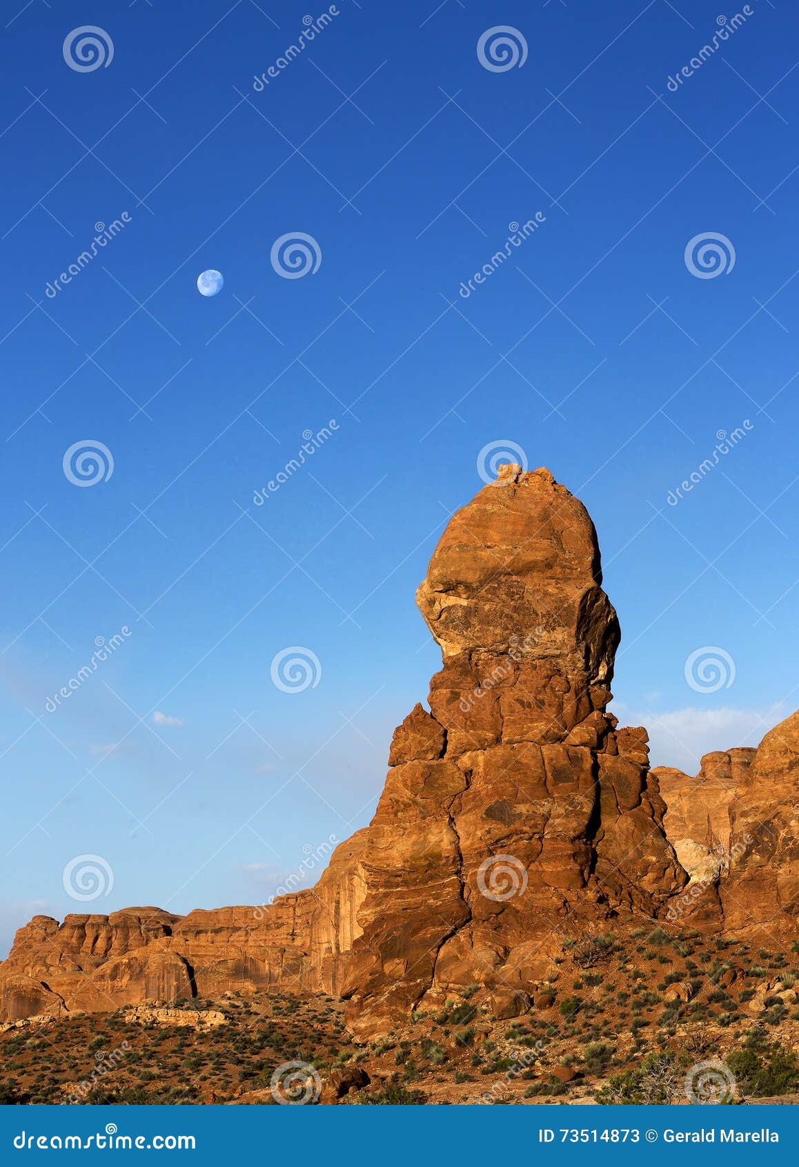 Rock Structure and Moon, Arches National Park, Moab Utah Stock Image ...