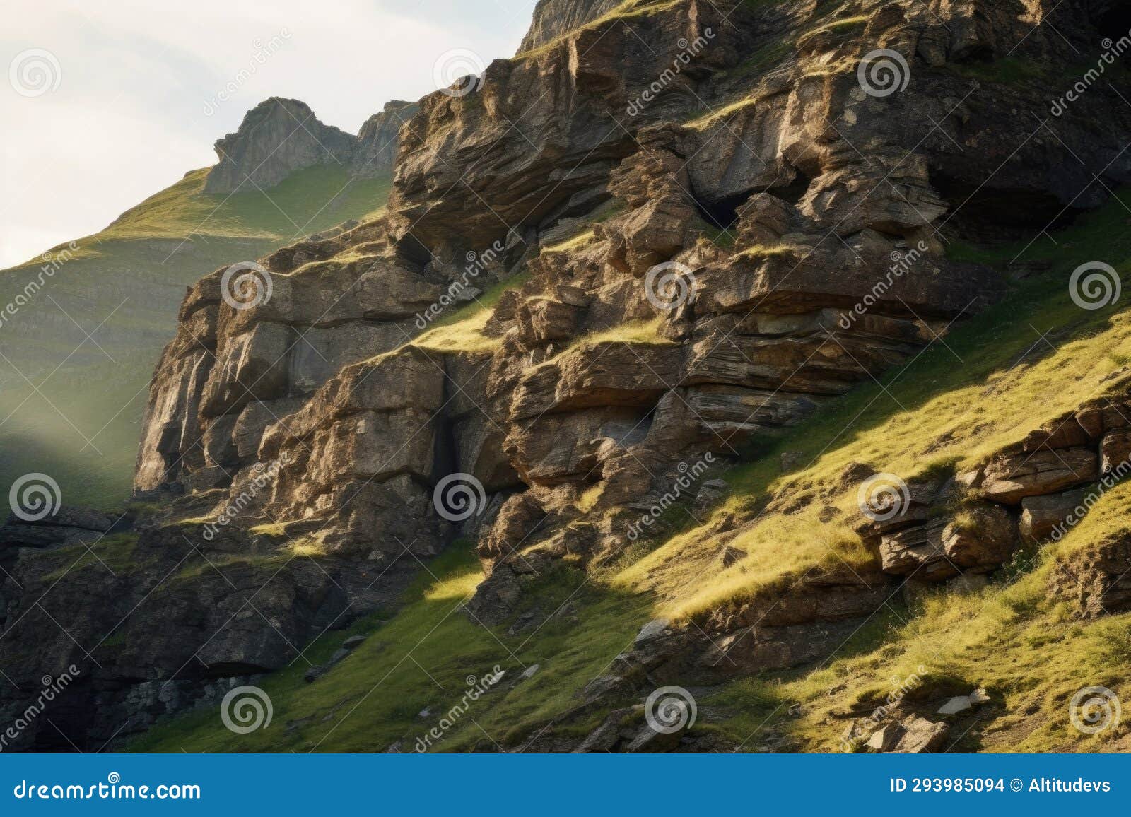 Rock Structures on a Mountain Side with Sunlight Stock Photo - Image of ...