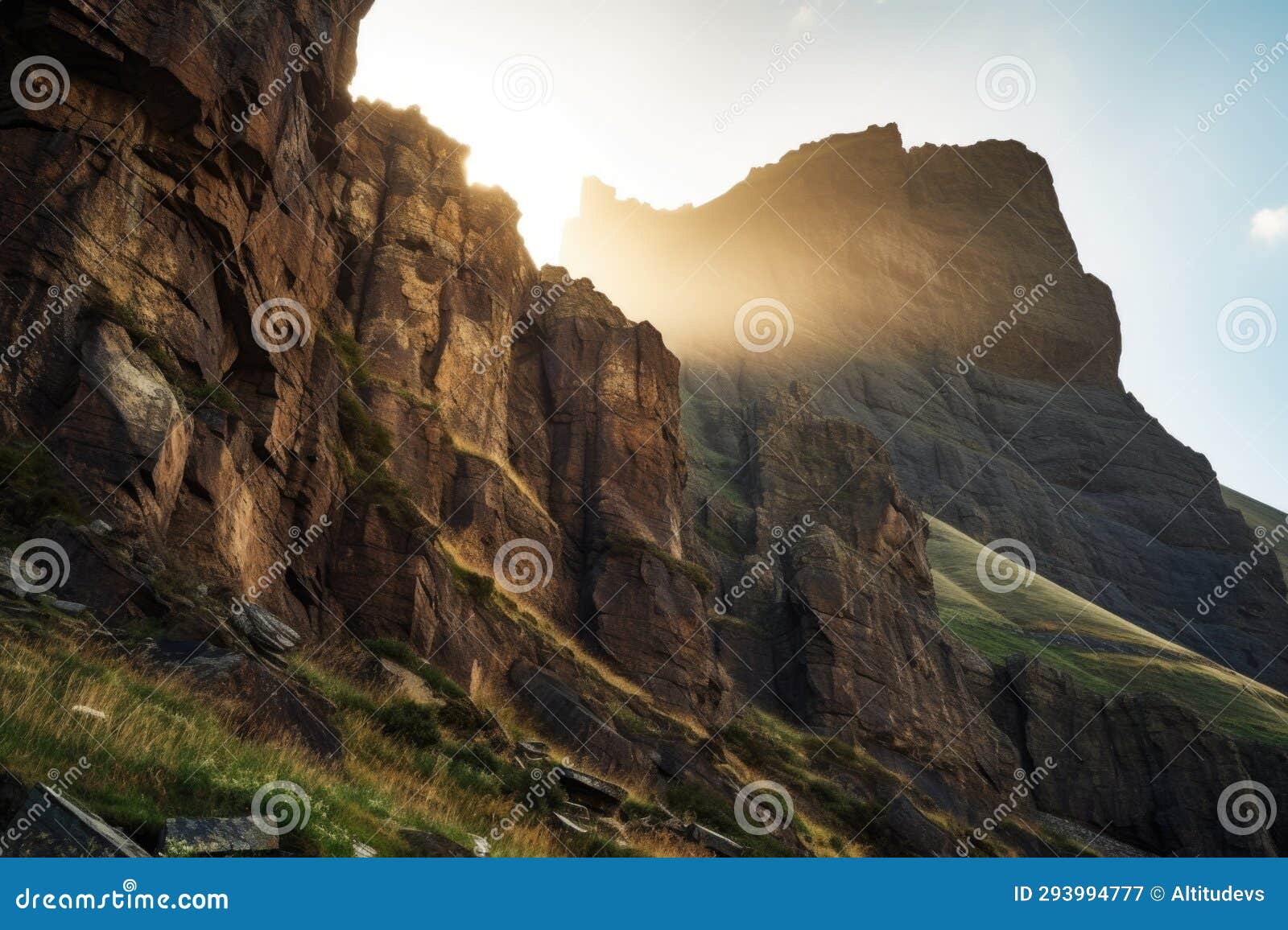 Rock Structures on a Mountain Side with Sunlight Stock Image - Image of ...