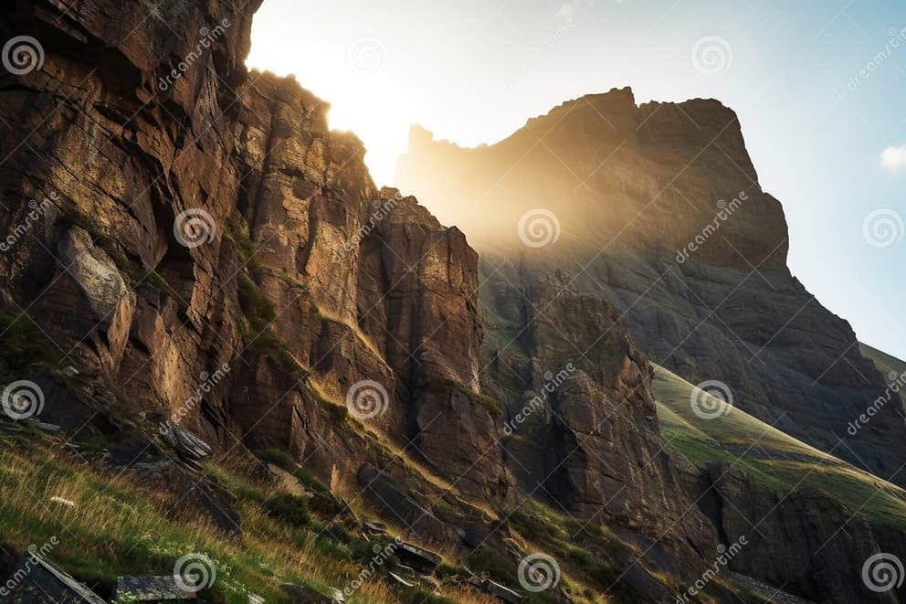 Rock Structures on a Mountain Side with Sunlight Stock Image - Image of ...