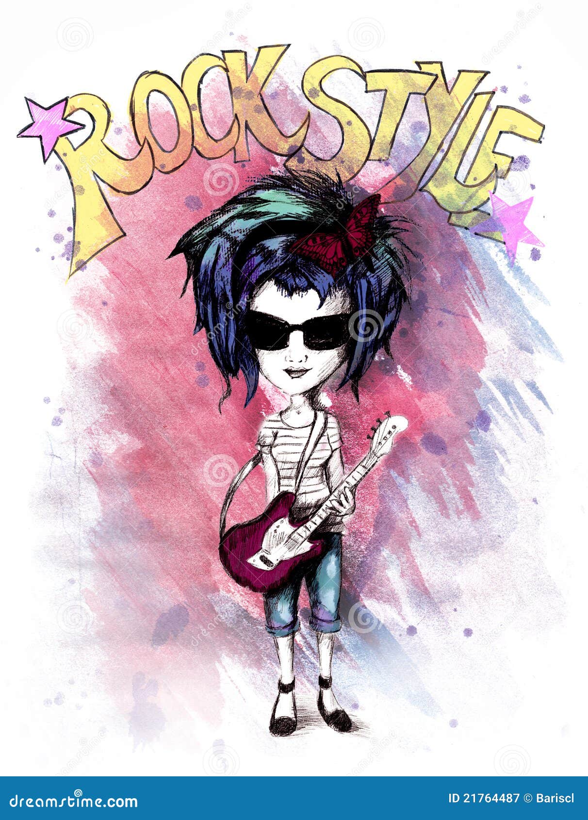 Rock style girl stock illustration. Illustration of cartoon - 21764487