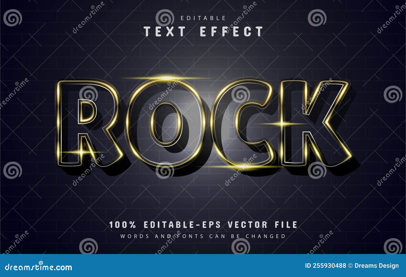 Rock Text Effect with Gold Sparkle Stock Vector - Illustration of white ...