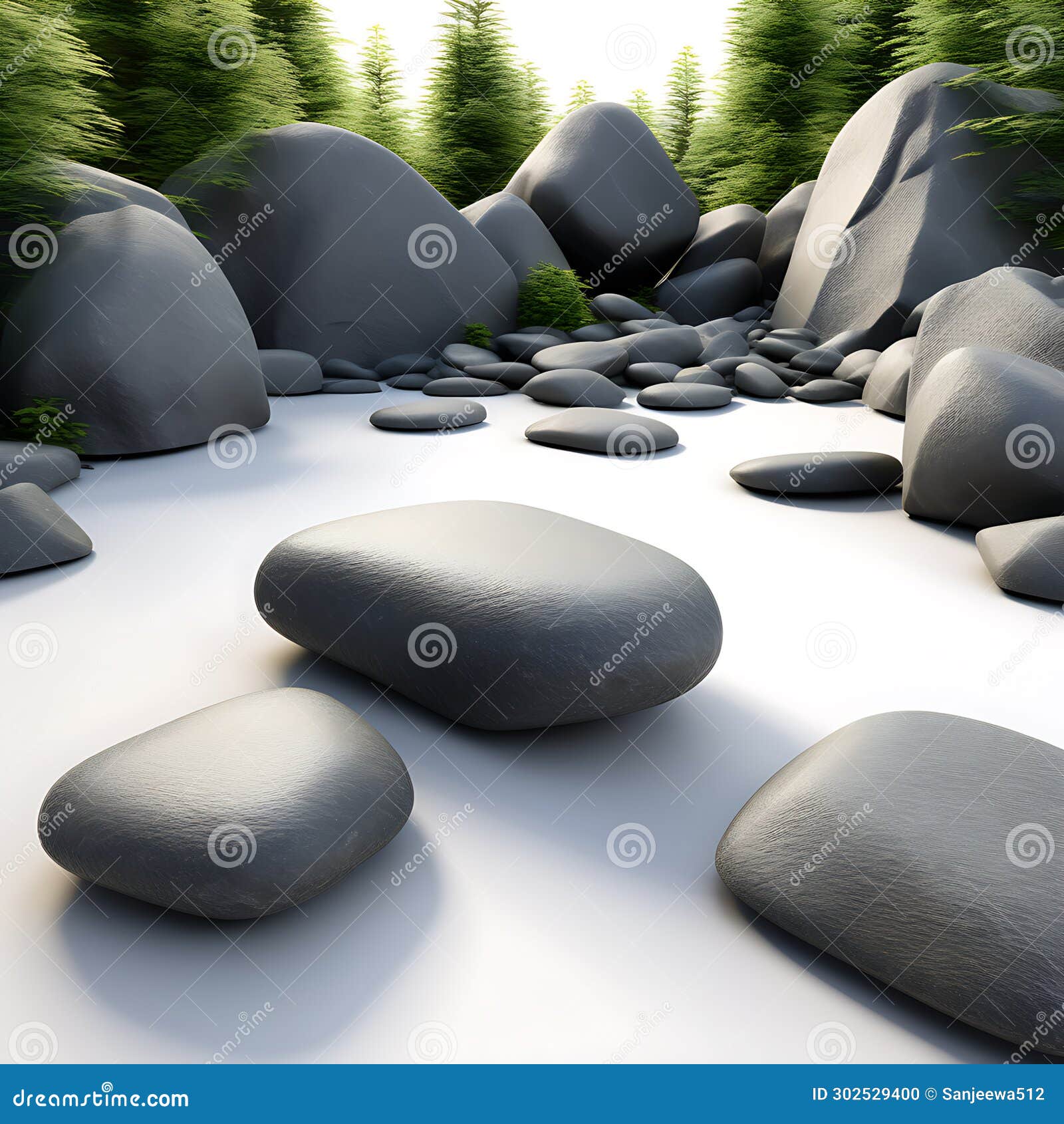 Rock and Tree 3d Rendering Background Stock Illustration - Illustration ...
