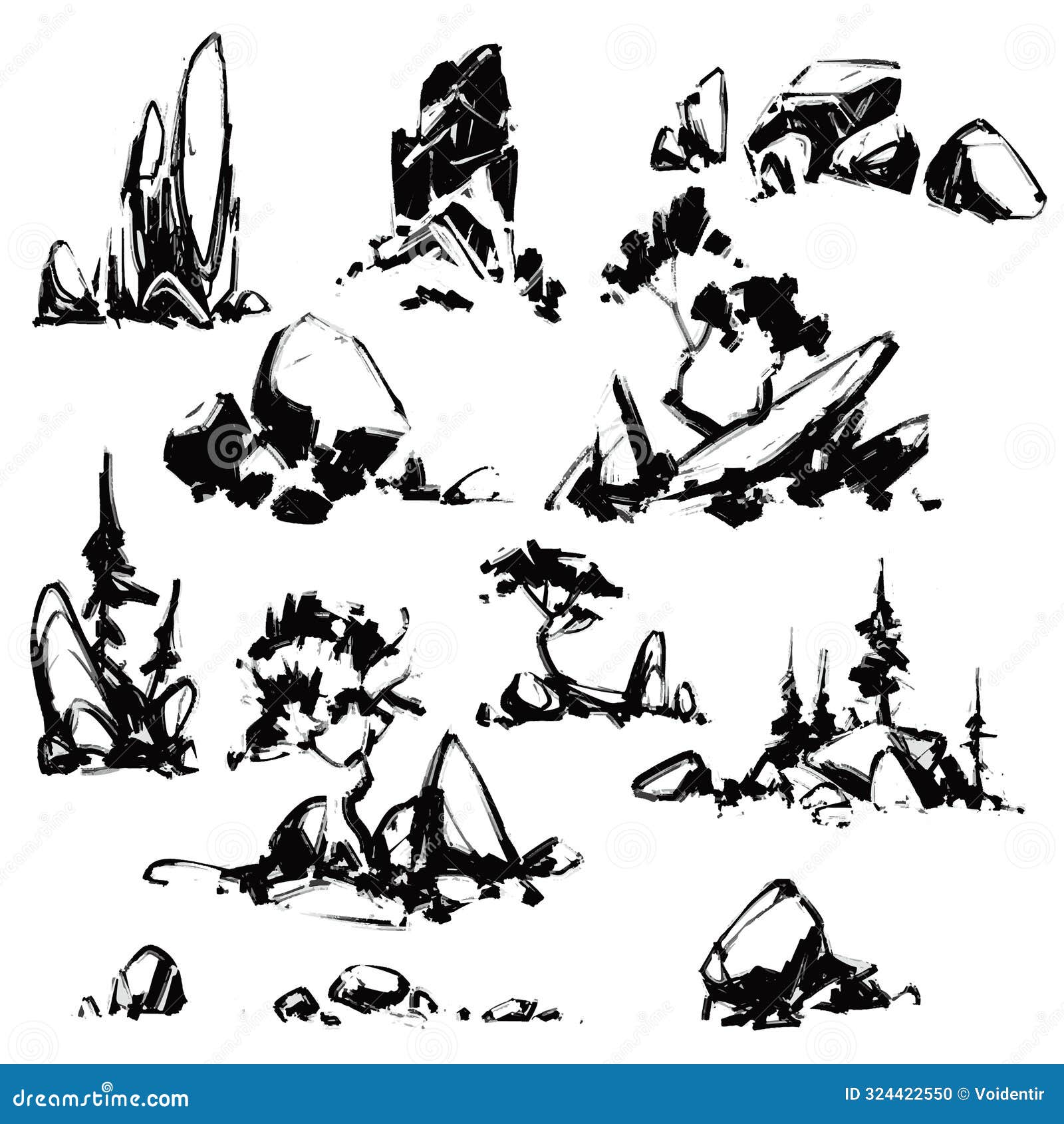 Rock and tree sketches stock vector. Illustration of nature - 324422550