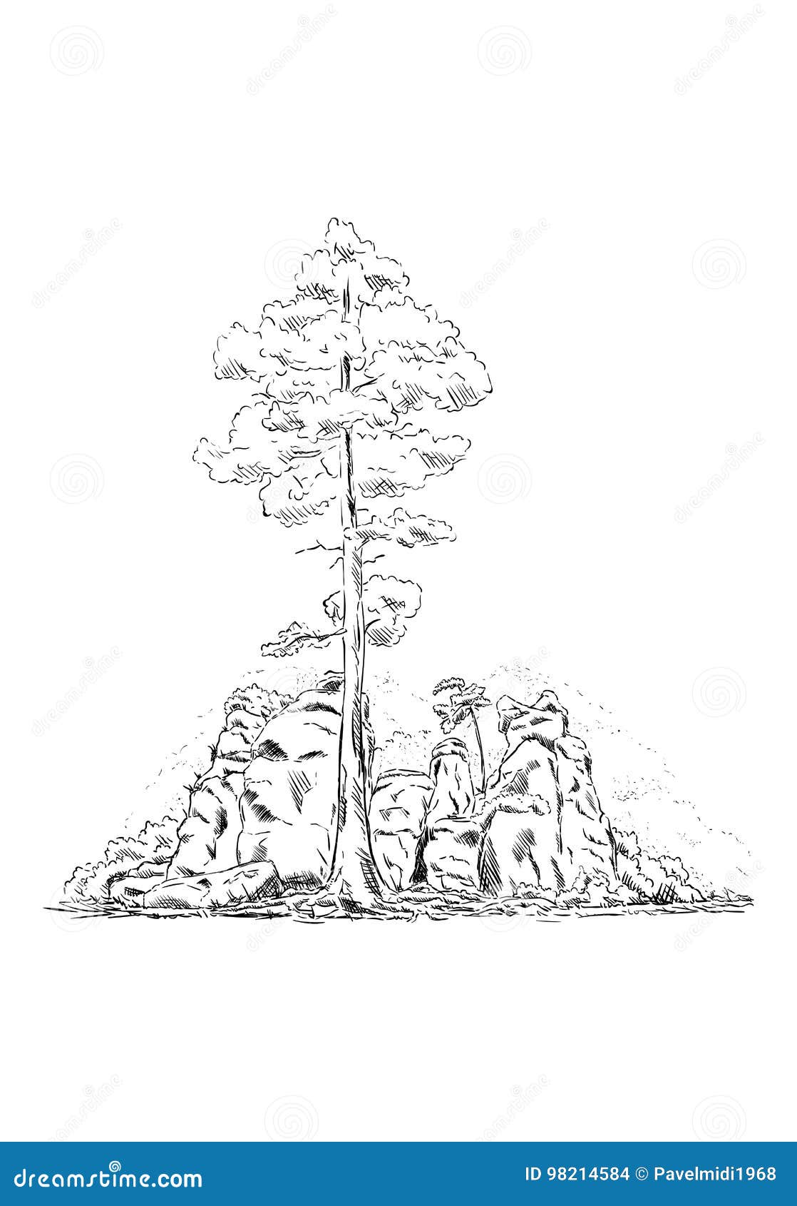 Rock with trees stock vector. Illustration of paint, graphics - 98214584