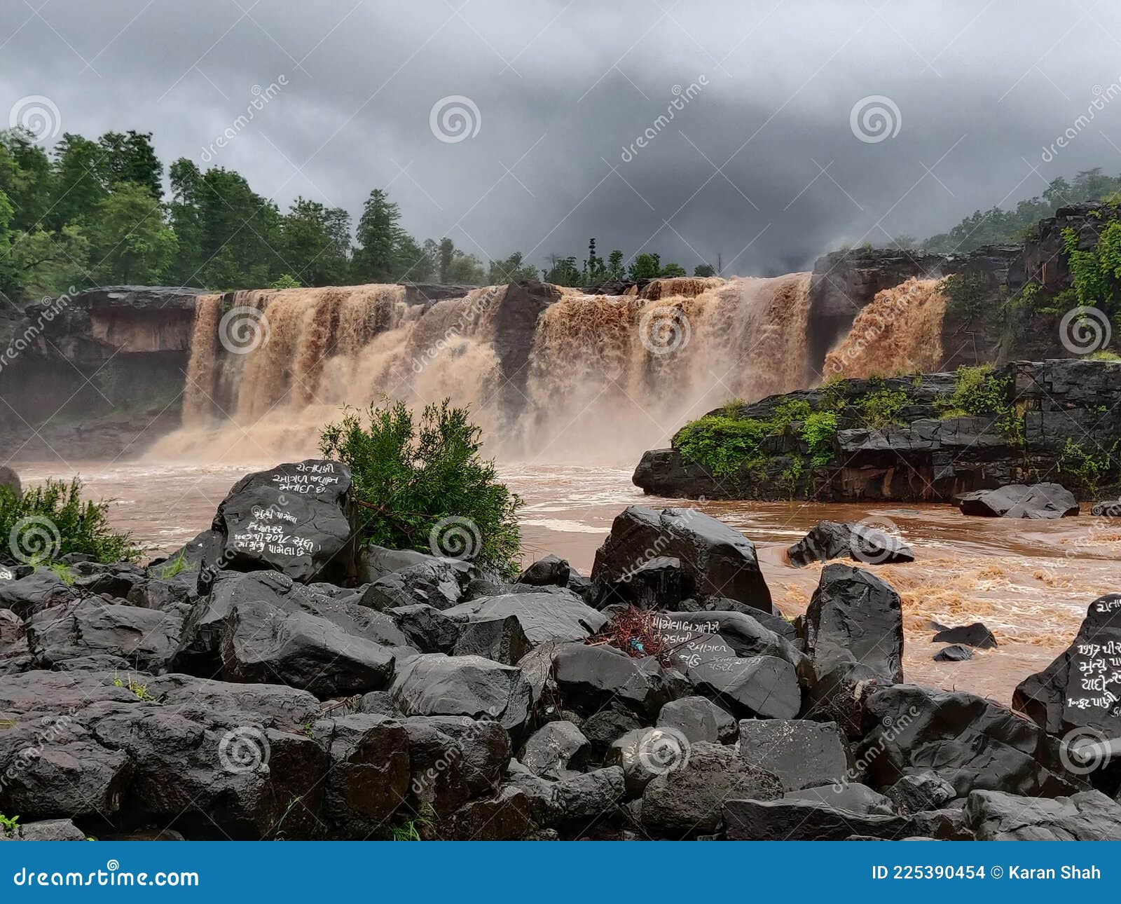 Rock View with Waterfall in Monsoon Stock Photo - Image of monsoon ...