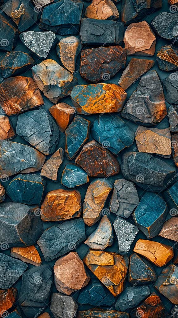 A Rock Wall Displaying An Array Of Differently Colored Rocks Arranged