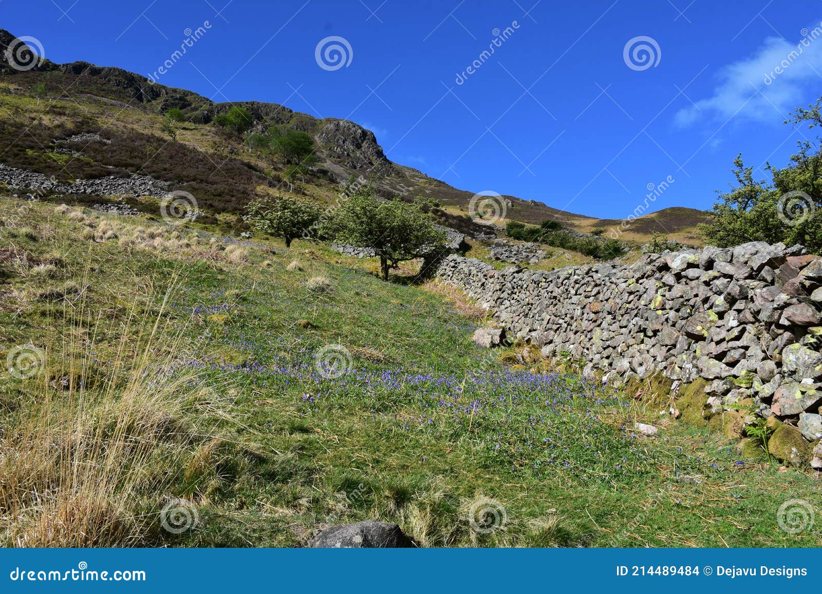 Rock Wall Down the Side of a Fell in England Stock Photo - Image of ...