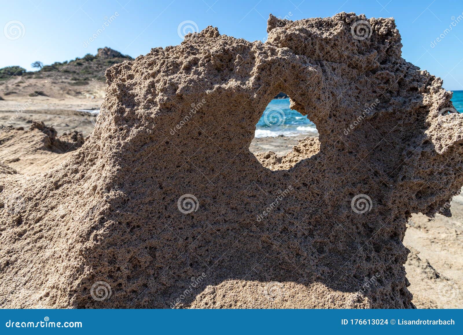 Rock with a Wind Hole in Pachena Beach Stock Photo - Image of sand ...
