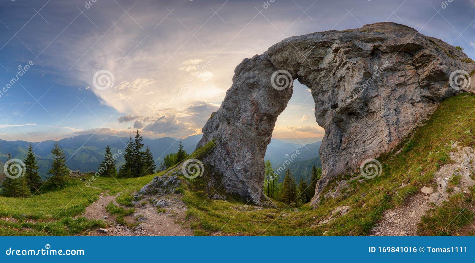 Rock Window in Mountain Landscape Stock Photo - Image of dumbier, hill ...