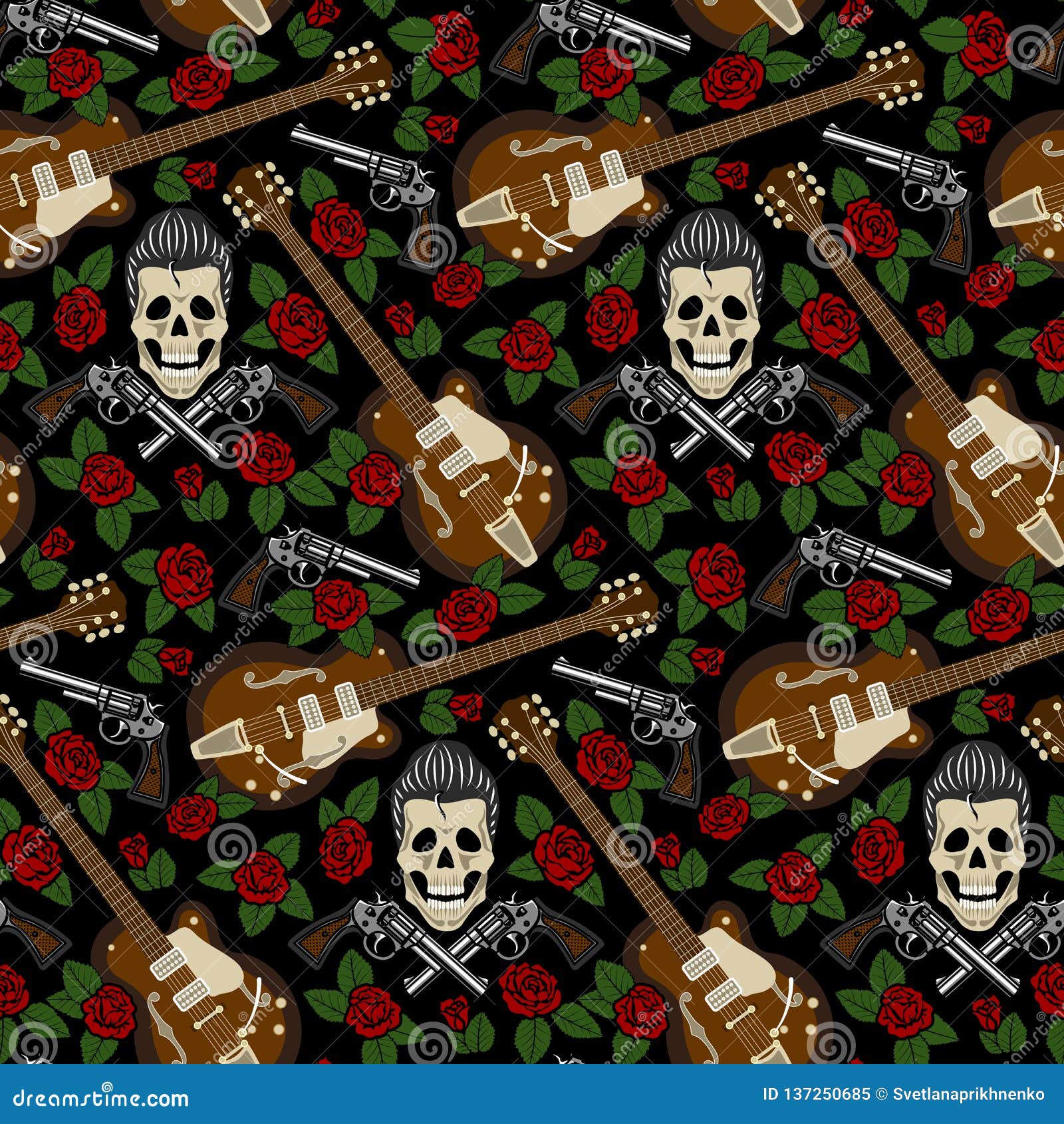 Rockabilly Seamless Pattern Stock Vector - Illustration of rose, roses ...