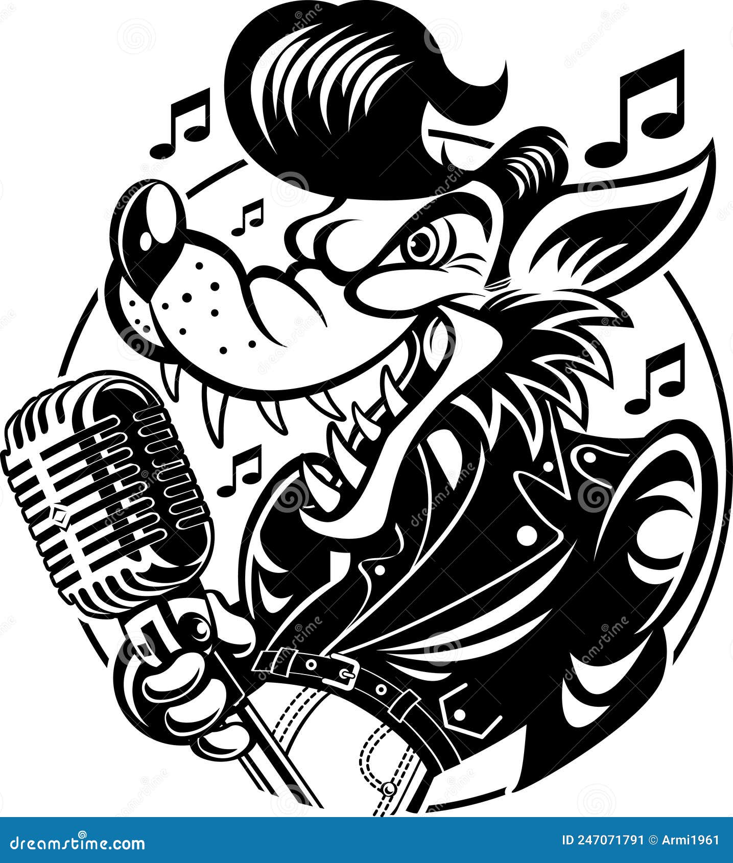 Rockabilly Skeleton Singing In Vintage Microphone Vector Illustration ...