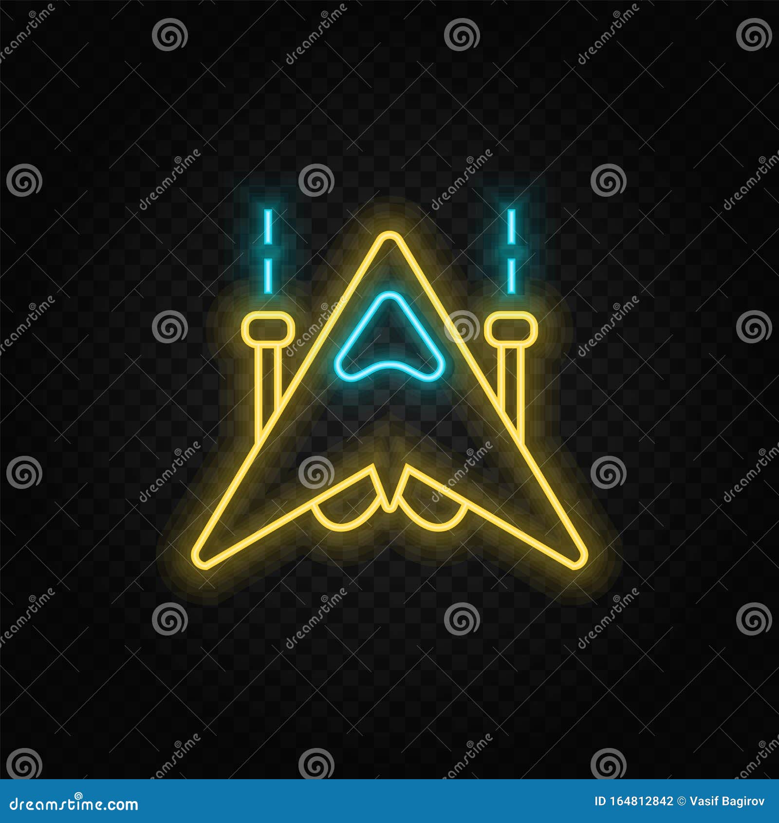 Rocked Ship, Spacecraft, Retro Neon Icon. Blue and Yellow Neon Vector ...