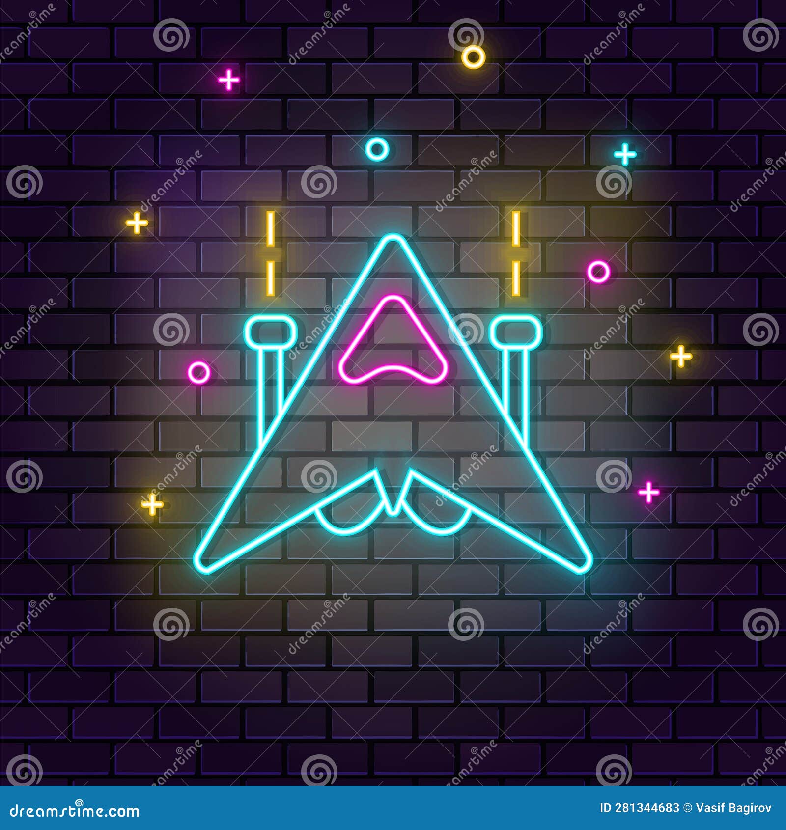 Rocked Ship Spacecraft Retro Neon On Wall. Dark Background Brick Wall ...