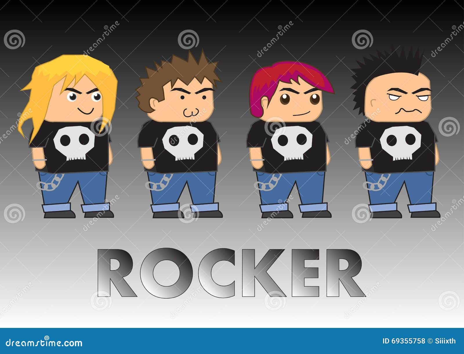 Rocker cartoon characters stock vector. Illustration of death - 69355758