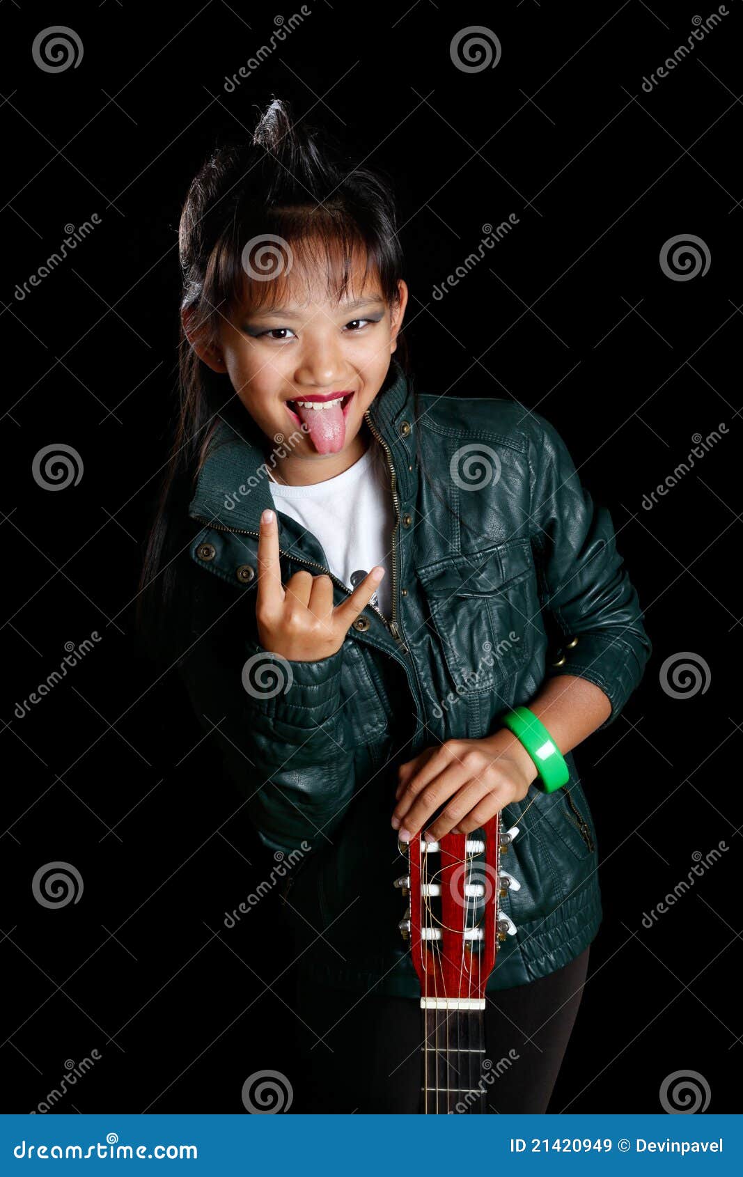 Rocker girl with a guitar stock image. Image of metal - 21420949