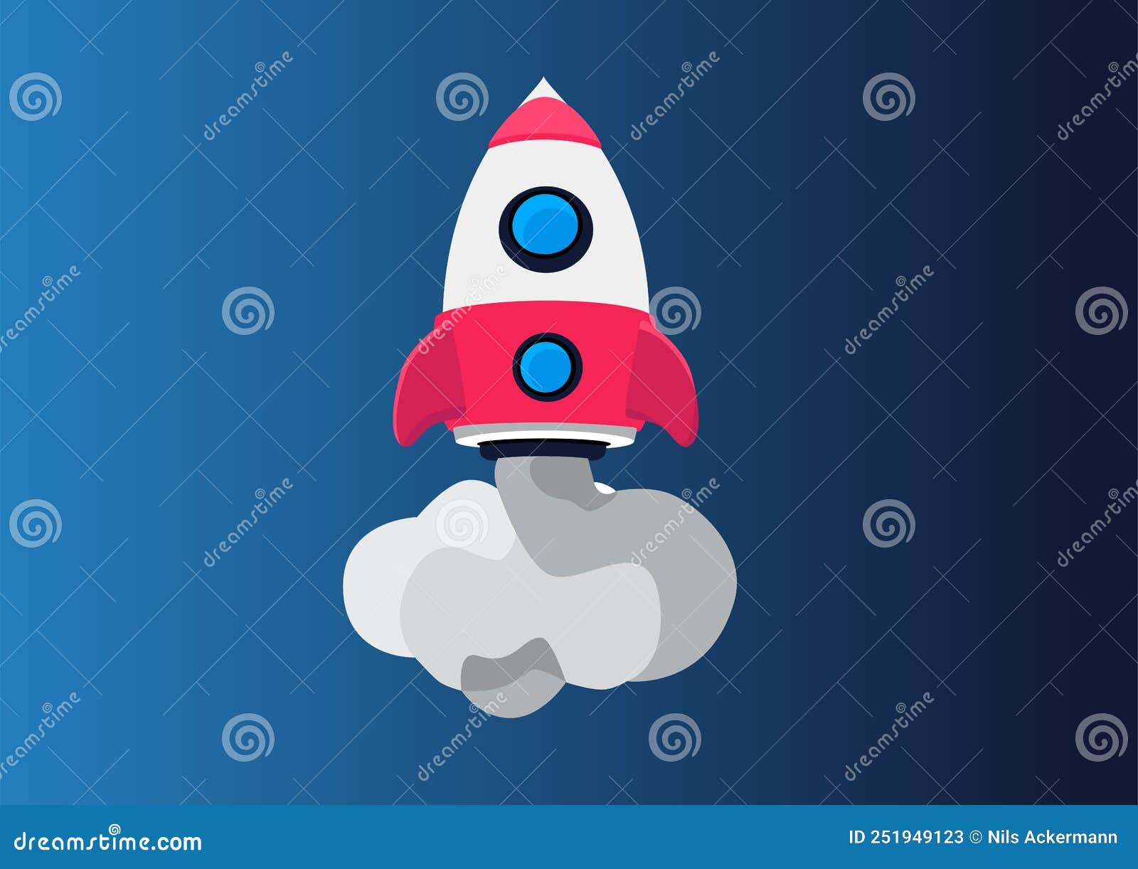 Vector Illustration of a 3d Cartoon Rocket Launching. Red and White ...