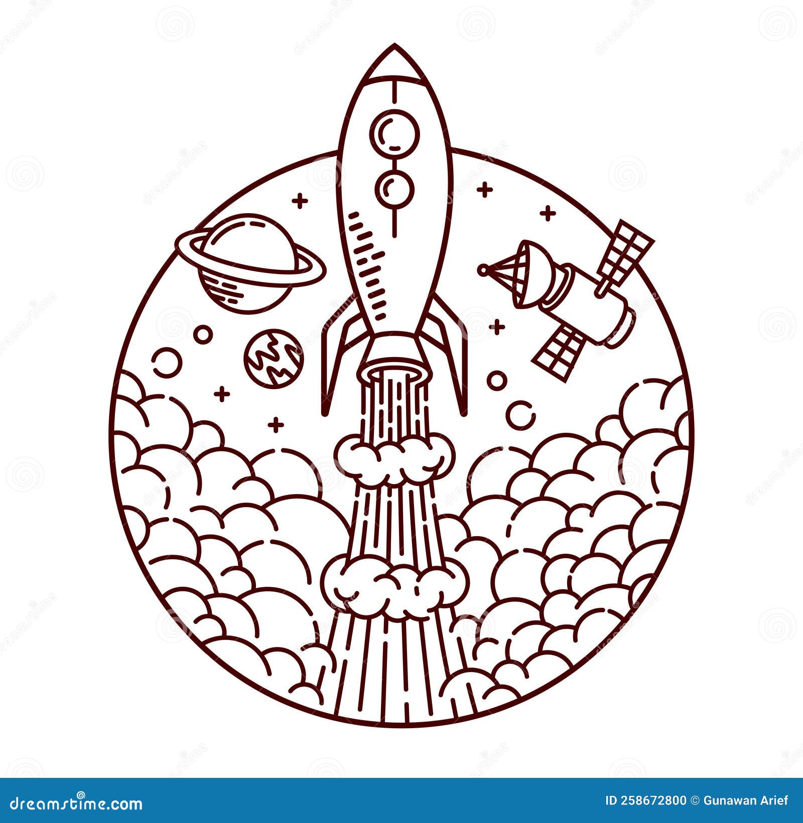 Rocket Adventure Line Illustration Vector Stock Vector - Illustration ...