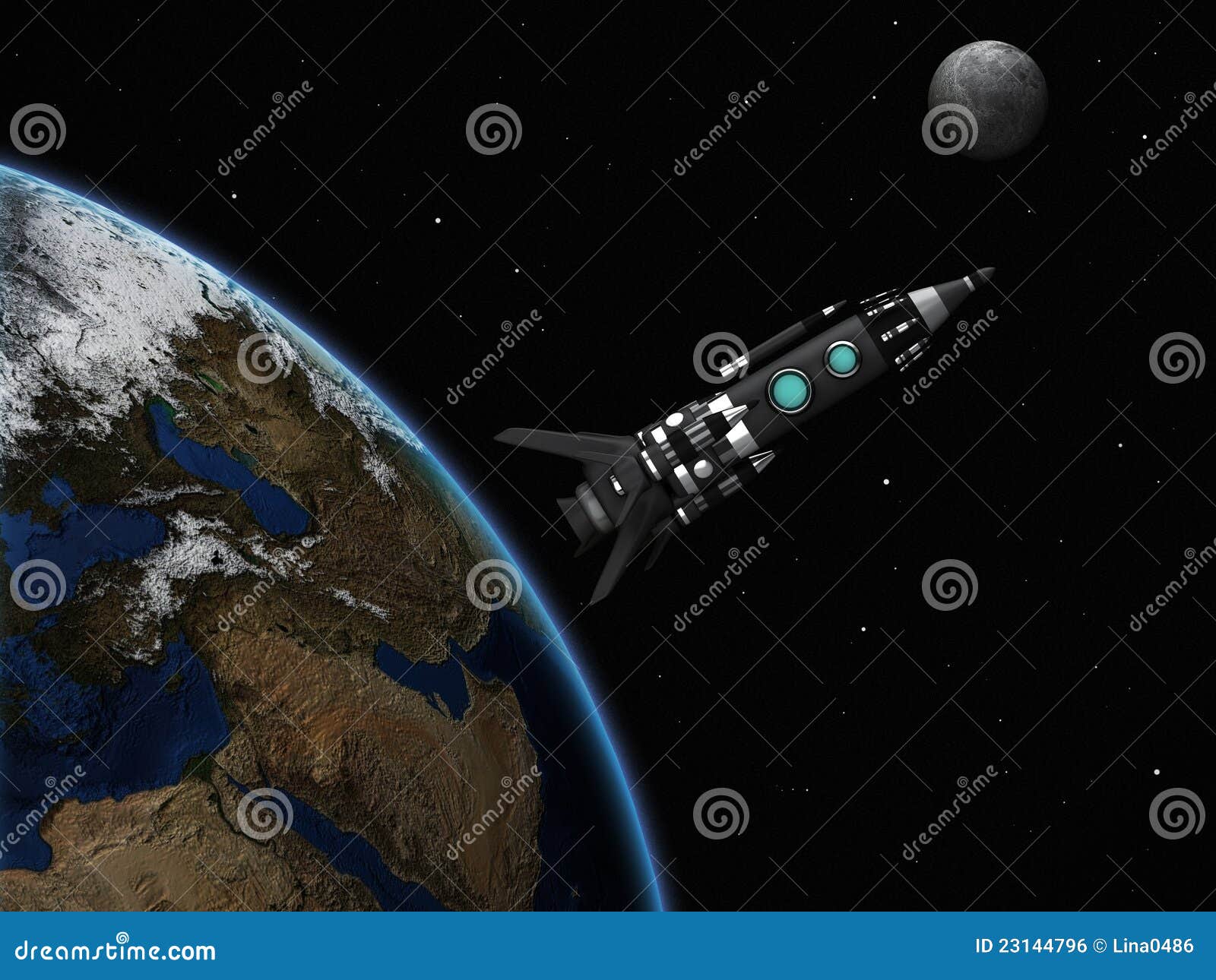 Rocket Against Earth And Moon Stock Illustration - Illustration of view ...