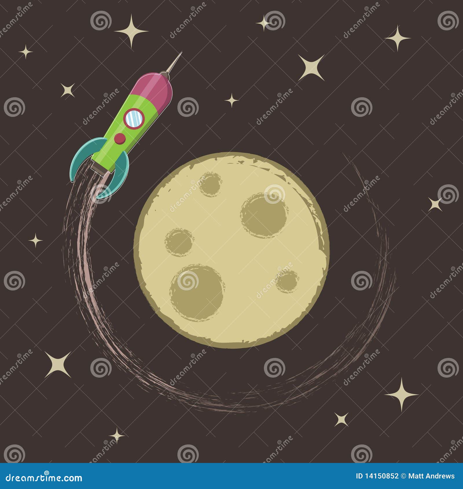 Rocket around the moon stock vector. Illustration of crater - 14150852