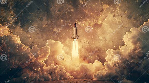 Rocket Launching into Space Against a Dramatic Cloudy Background at ...