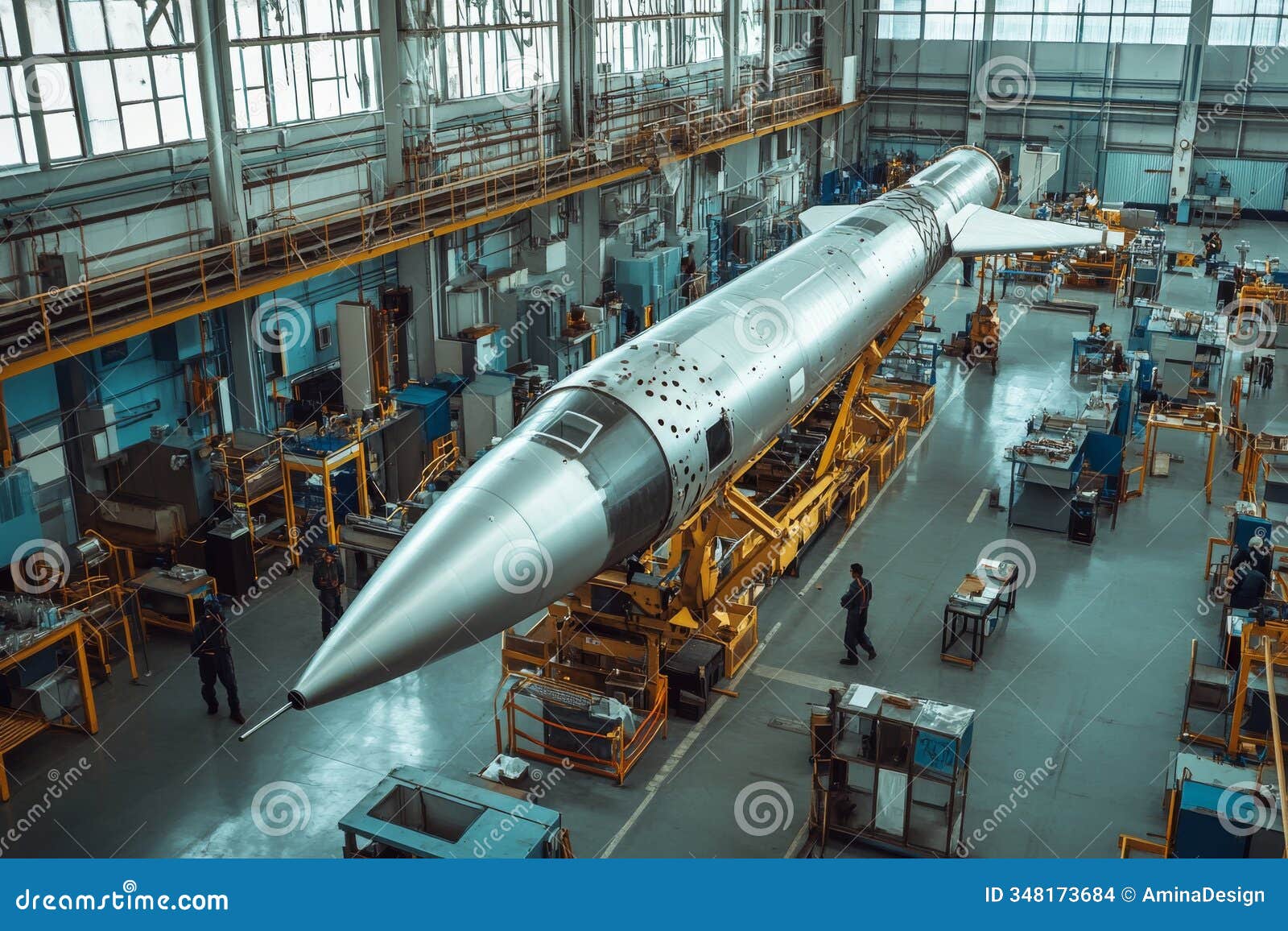 Rocket Assembly in a Modern Aerospace Manufacturing Facility with ...