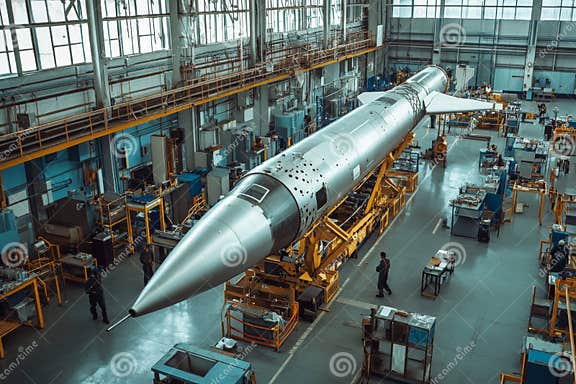 Rocket Assembly in a Modern Aerospace Manufacturing Facility with ...