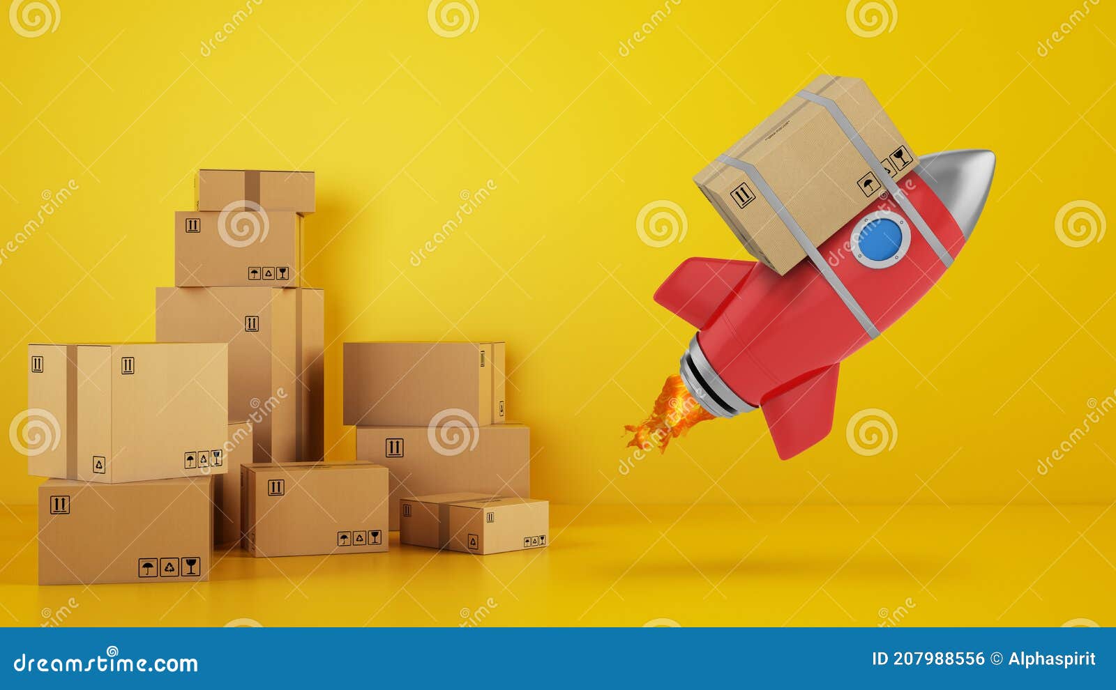 Rocket with Attached Package is Ready To Start. Concept of Fast and ...