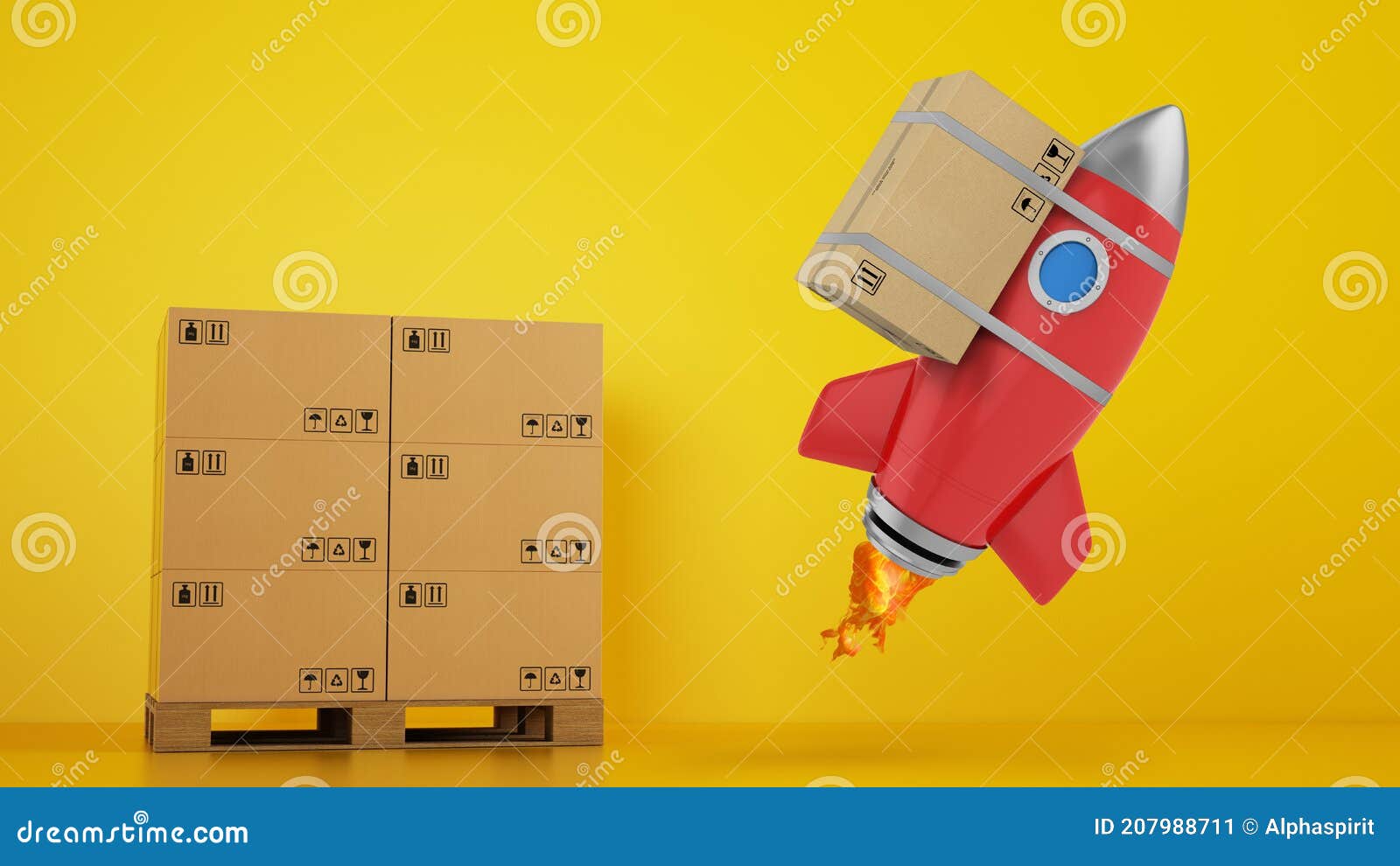 Rocket with Attached Package is Ready To Start. Concept of Fast and ...