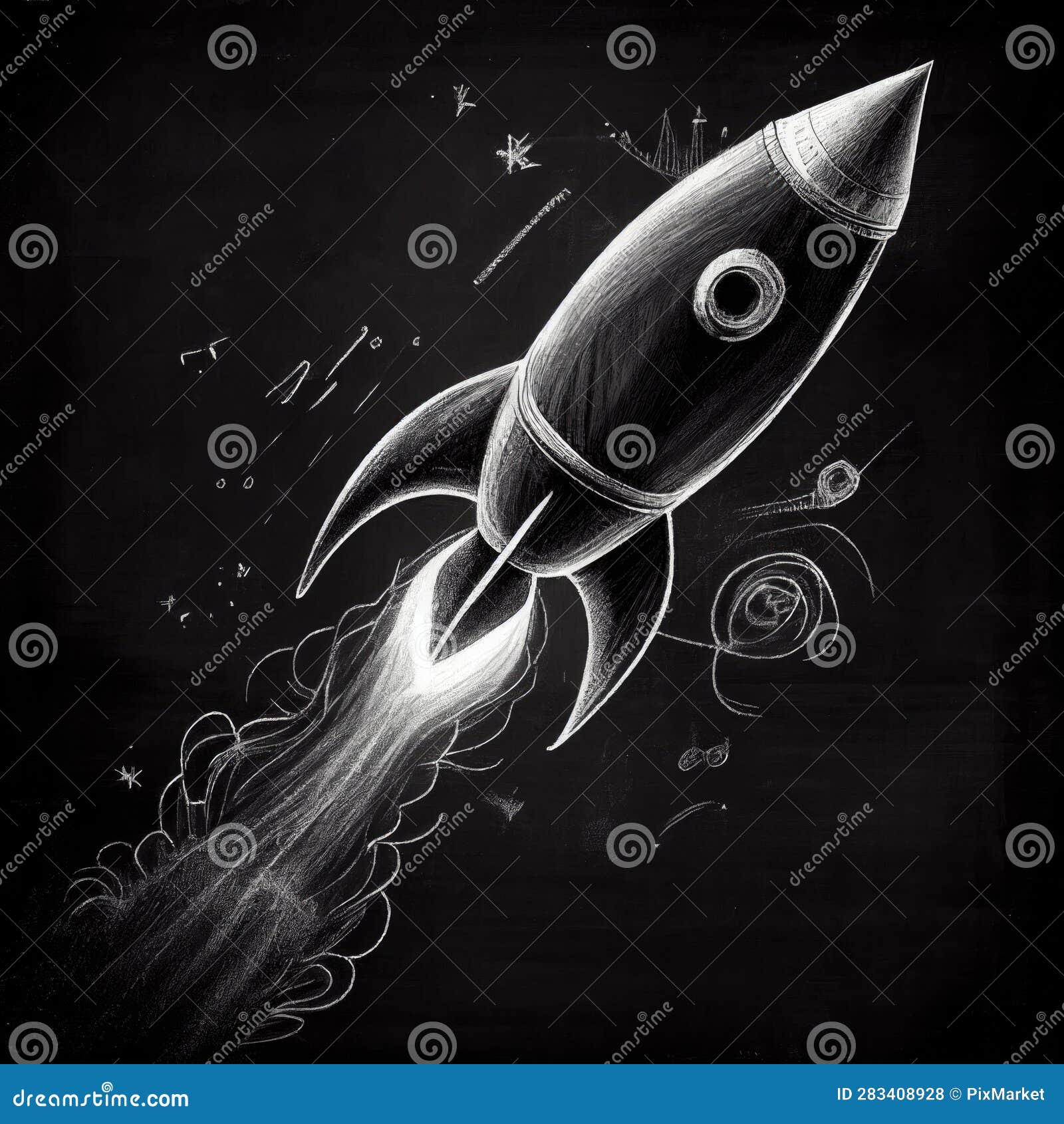 Rocket on Blackboard, Generative AI Stock Illustration - Illustration ...