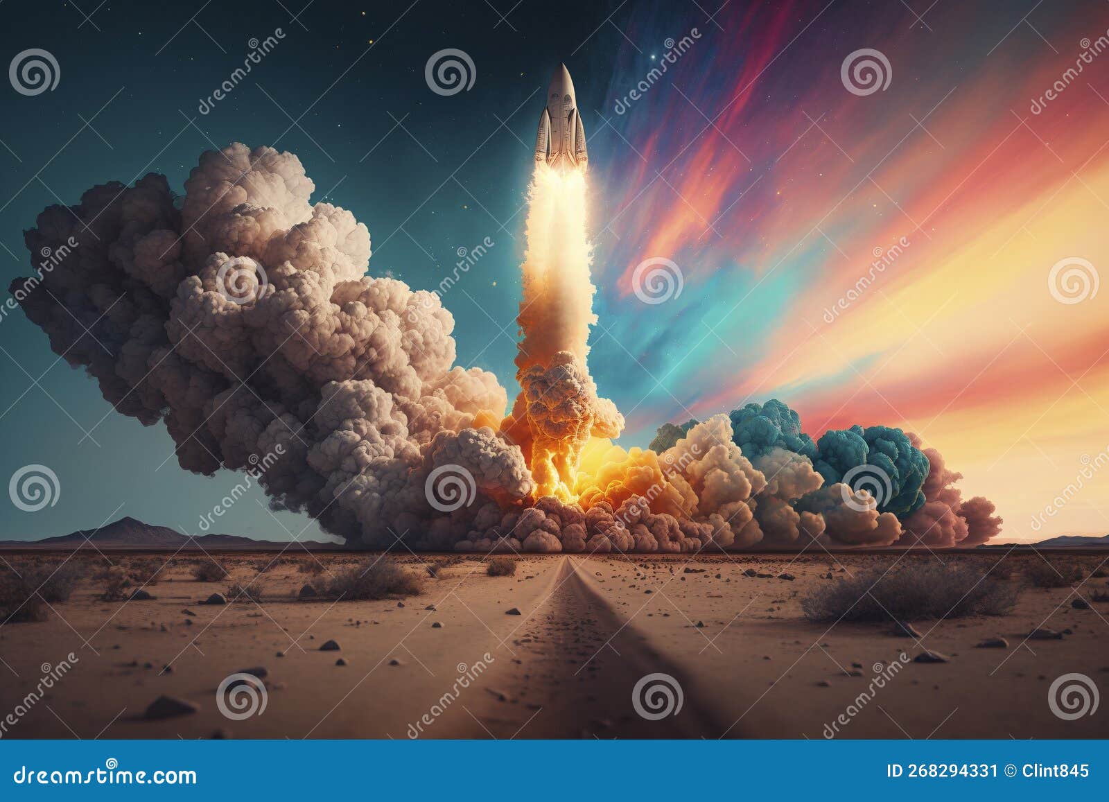 Rocket Blasting Off from a Mysterious Planet Stock Illustration ...