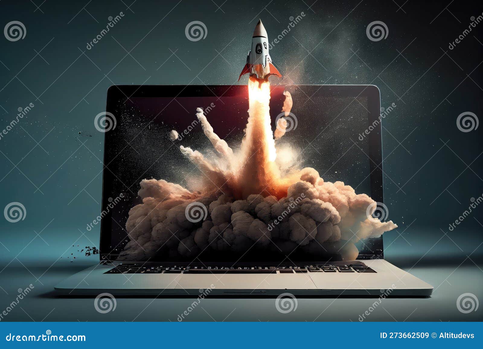 Rocket Blasting Off from the Surface of a Laptop, with the Screen in ...