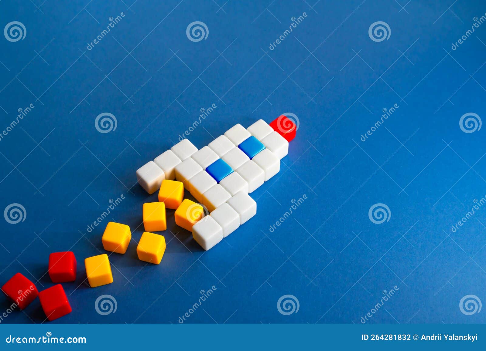 Rocket from Blocks on Takeoff. Concept of a Successful Start of a ...