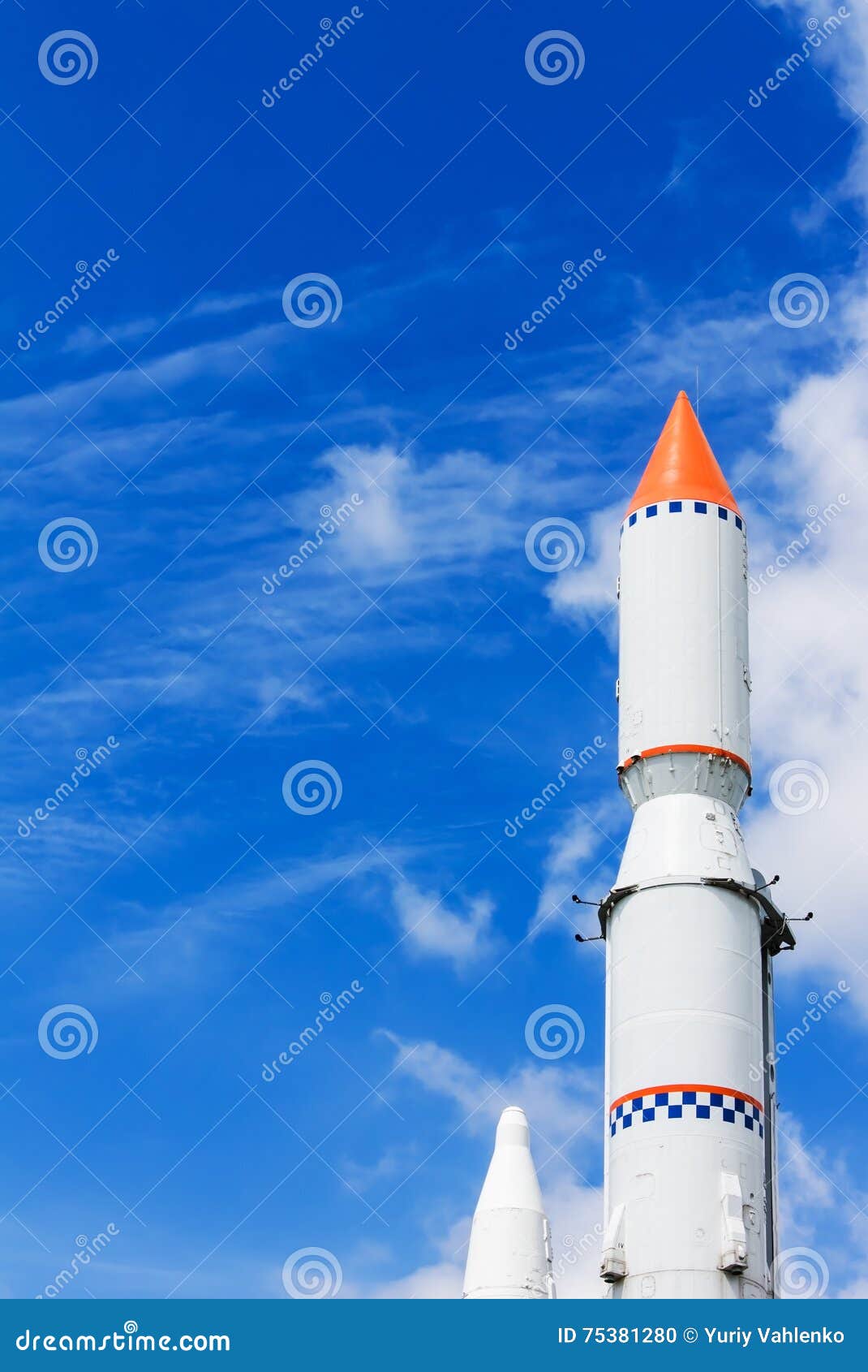 Rocket in the Blue Sky with Clouds Stock Photo - Image of concepts ...