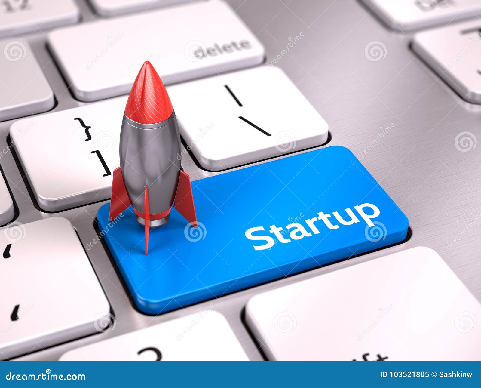 Rocket on Blue Startup Button on Keyboard - Start Up Concept Stock ...