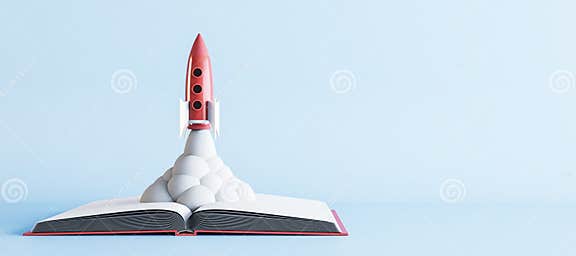 Rocket and Book on Background. Education Concept. 3D Rendering Stock ...