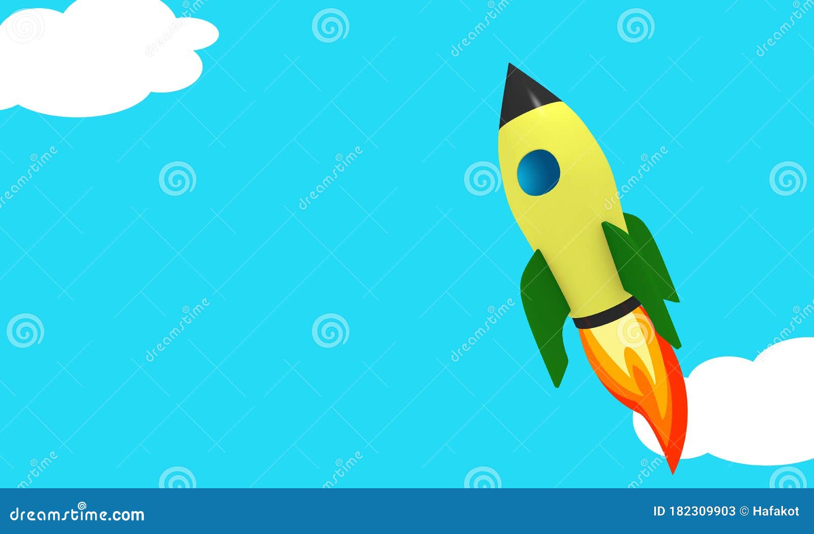 Comic rocket in the sky stock illustration. Illustration of render ...