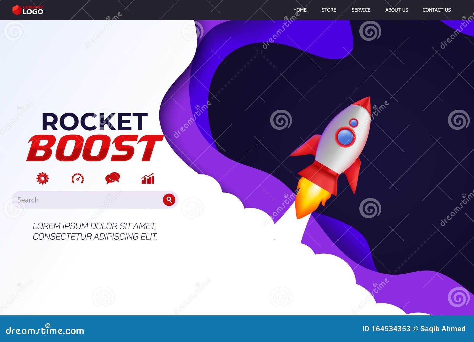 Rocket Boost Website Landing Page Vector Template Design Stock Vector ...