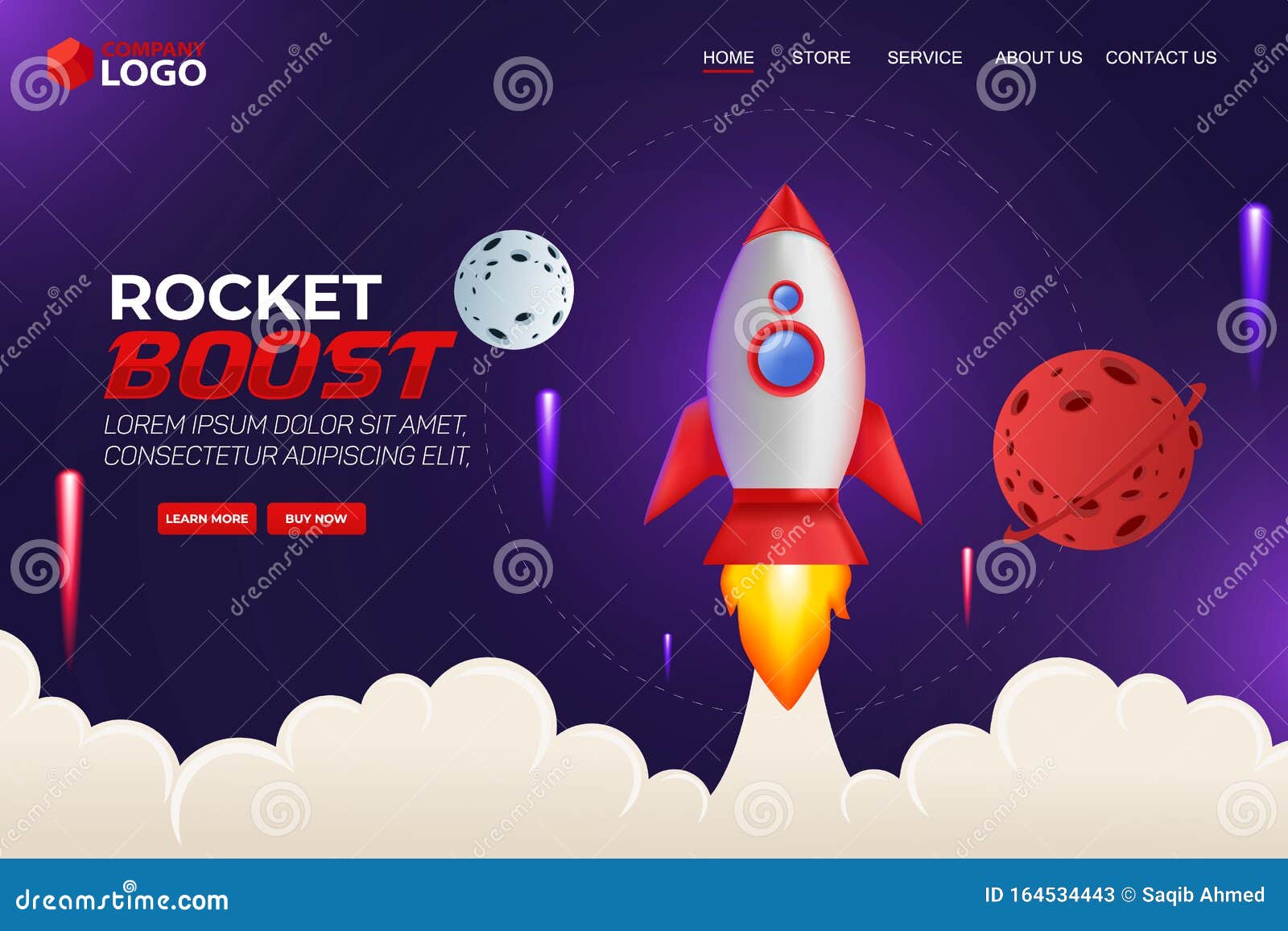 Rocket Boost Website Landing Page Vector Template Design Stock Vector ...
