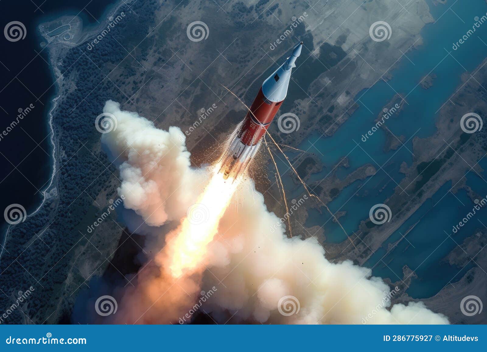 Rocket Booster Separation Caught in Mid-air Stock Image - Image of ...