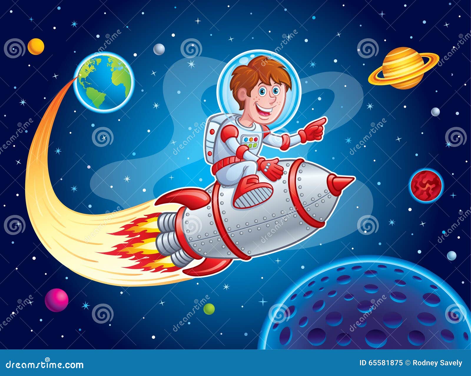 Rocket Boy Blasting Van Aarde Aan Kosmische Ruimte Stock Illustratie ...