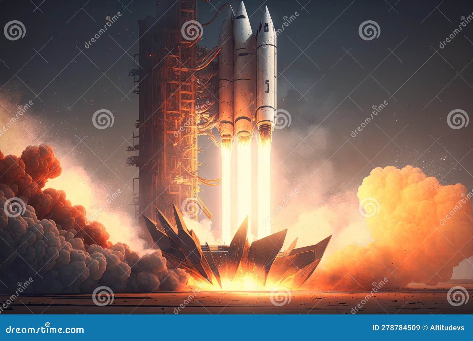 Rocket Charging on Launch Pad, with Flames and Smoke Visible Stock ...